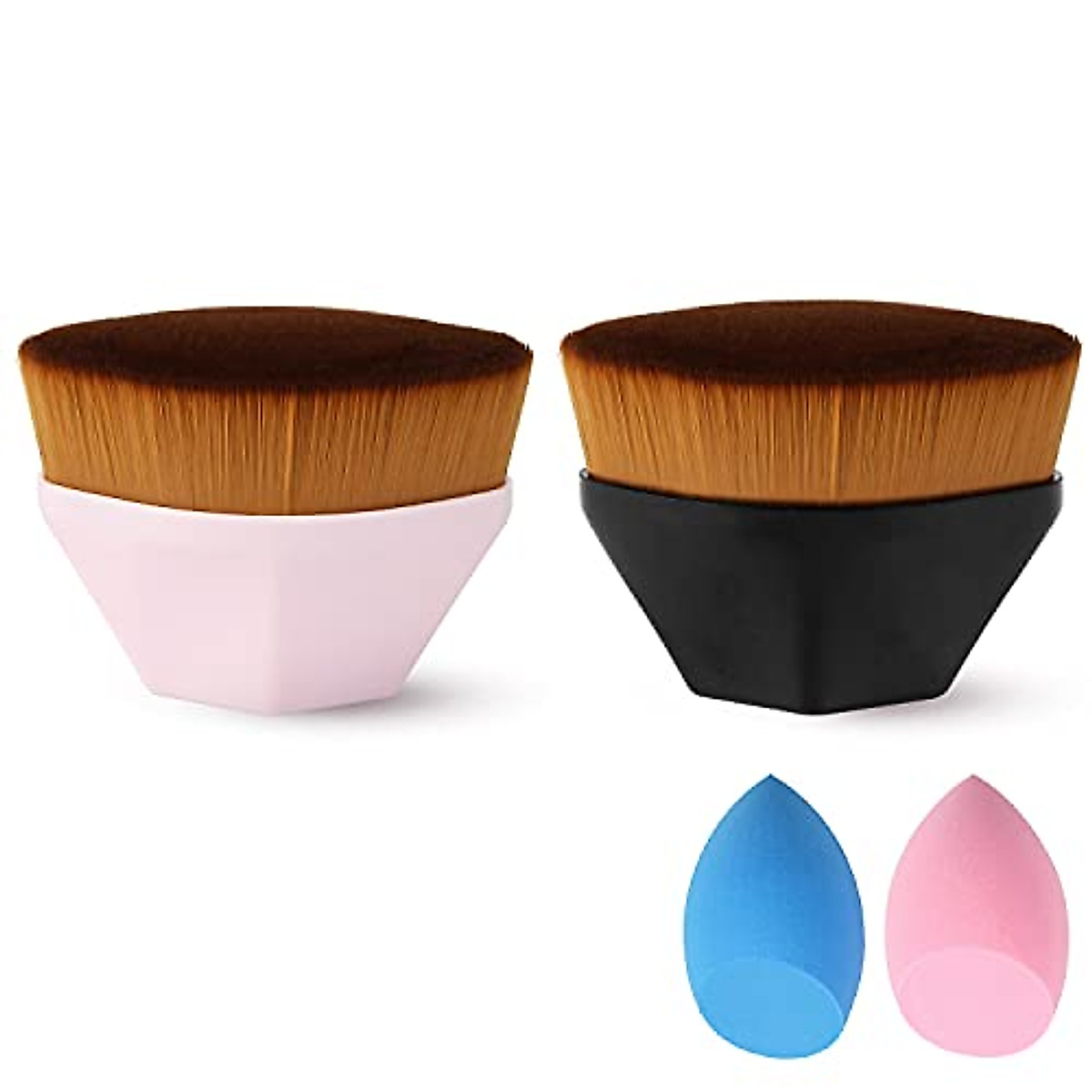 Foundation Makeup Brush 2 Pack Flat Top Kabuki Face Foundation Brush Multi-functional for Liquid, Cream or Flawless Powder Cosmetics Face Boby Brush with Portable Case(Black and Pink)