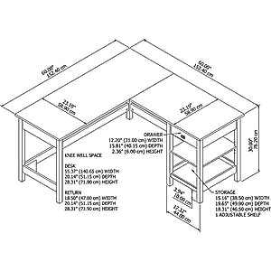 Bush Furniture Broadview L Shaped Computer Desk with Storage, 60W, Pure White