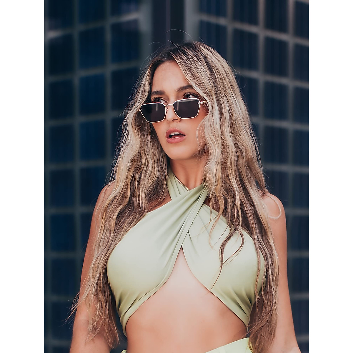 SOJOS Small Rectangle Sunglasses Fashion Narrow Designer Fun Sun Glasses SJ1158, Gold/Grey