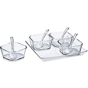 Lillian Tablesettings Clear Premium Acrylic Serving Set With Spoons (7.75" x 7.75" x 1", Pack of 6) - Perfect for Parties, Events, & Dining
