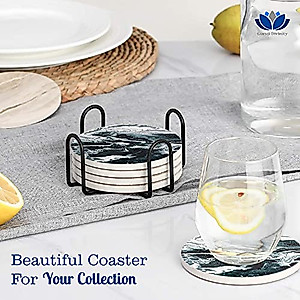 Coasters for Drinks, Round Absorbent Ceramic Stone Coasters Set of 6 with Cork Base, Funny Drink Coasters with Holder for Cold Drinks Wine Mugs and Cups Tabletop Protection, 4 Inches (Black)