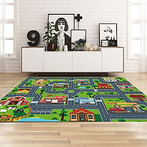 LTKOUGFAM Kids Carpet Playmat, Rug for Playroom, Mat, Kids Play Rugs Town City Road Map Rug, Extra Large Boys, Track Play Rug Bedroom, Living Room, 78.7X 59 Inch