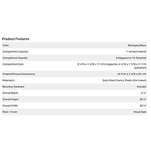Safco Products 5702MH Expose Literature Display, 9 Magazine 18 Pamphlet, Mahogany/Black