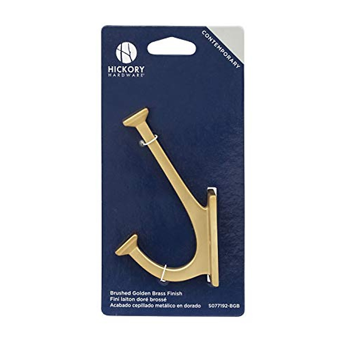 Hickory Hardware Skylight Collection Coat Hooks, Wall Hooks for Hanging Coats, Hats, Towels, Robes and More, 4-7/8 Inch Long, Brushed Golden Brass, Single, 1 Count (Pack of 1)