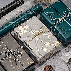 MAYPLUSS Wrapping Paper Roll - Mini Roll - 17.3 inch X 120 inch Per roll - 3 Different Marble with Gold Foil Design (43.2 sq.ft.ttl)