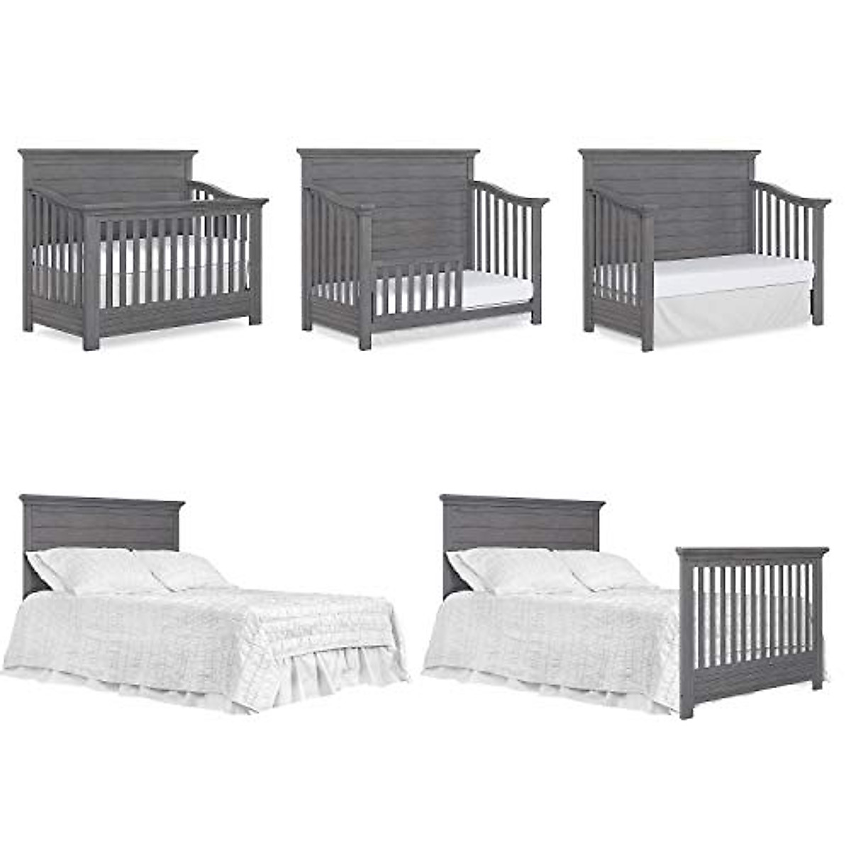 Evolur Waverly 5-in-1 Full Panel Convertible Crib in Rustic Grey, Greenguard Gold Certified , 58.75x31.25x46.5 Inch (Pack of 1)
