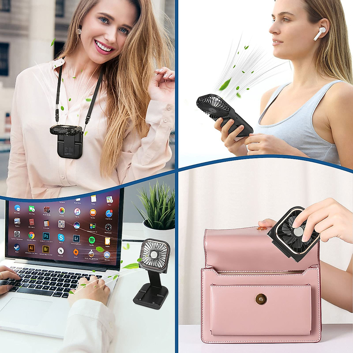 DAVID ROCCO Handheld Fan Mini Portable Fan, 2022 Upgrade Small Personal Fan with 3 Speeds Neck Fan Rechargeable Portable Fan, Good for Travel Home Office School Queue