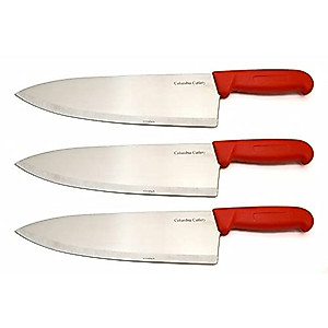 10" Columbia Cutlery Commercial Chef / Cook Knife - Red Fibrox Handle - Razor Sharp and Dishwasher Friendly (3 Pack -10" Red Chef)