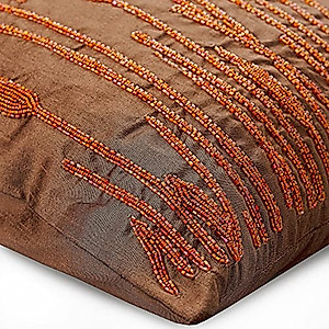 The HomeCentric Cushion Covers, Rust Throw Pillows Cover, Beaded Farm Design Pillows Cover, 18x18 inch (45x45 cm) Pillows Cover, Square Silk Pillow Covers, Floral Contemporary - Rusted Beauty