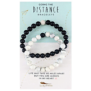 Lucky Feather Long Distance Relationships Couples Bracelets - A Reminder of Love and Strength During Time and Distance Apart (2 Piece Set) Couples Gifts