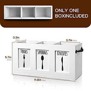 MINCORD Wood Flatware Organizer, Rustic Utensil & Silverware Holder for Forks, Spoons, Knives, Farmhouse Kitchen Cutlery Caddy Bin Countertop - White