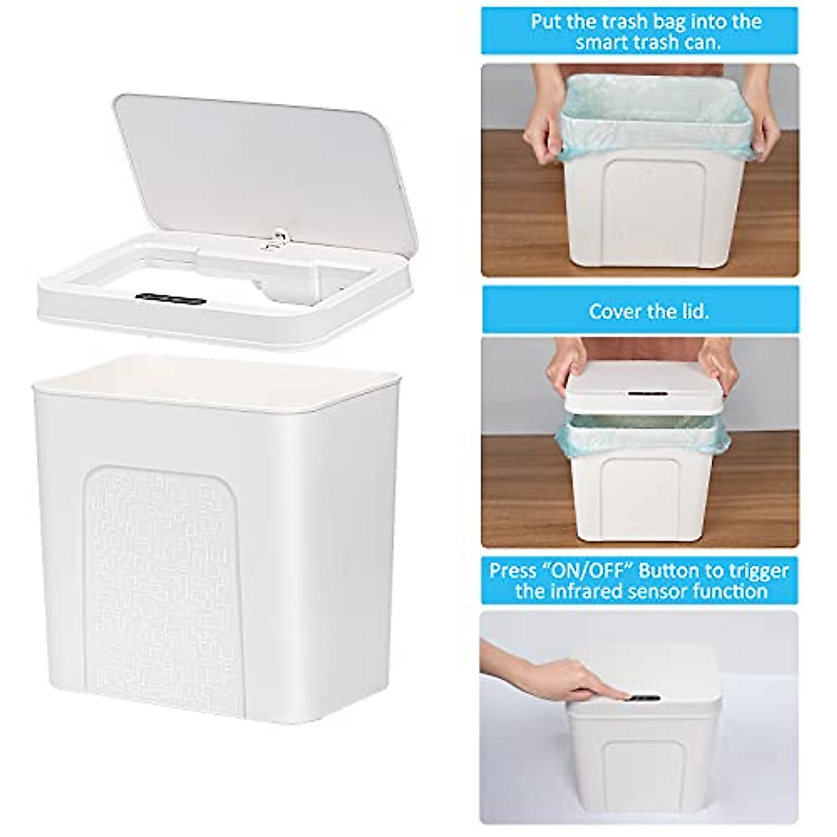 Kitchen Trash Can with Infrared Motion Sensor,Automatic Silent Open Close Lid for Bathroom Bedroom,Smart Electric Touchless Touch Free Handsfree Garbage Bin,Battery Operated Waste Container,3 Gallon
