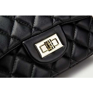 Quilted Crossbody Bag for Women - Shoulder Bag with Convertible Chain Strap and Twist Lock - Classic and Sleek for Phone/Wallet/Cards - Gift for Her (Black)