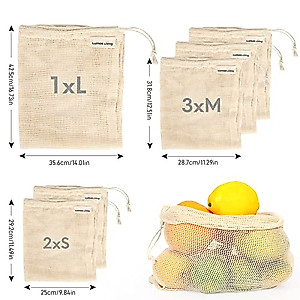 Lumos Living Reusable Mesh Produce Bag, 100% Cotton, Laundry Mesh Bag, Lingerie Wash Bag, 6 Bags in 3 Sizes. (1L,3M,2S))