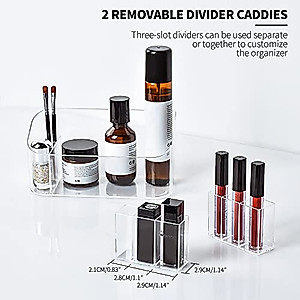YOHOM Small Clear Makeup Organizer Tray Vanity Cosmetic Brush Holder Storage Box 9-Compartments Countertop Lipstick collection Display Case with 2 Dividers Plastic