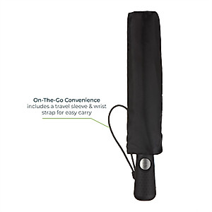 Totes Blue Line Golf Size Auto Open/Close Umbrella, Water Repellent Canopy, Black