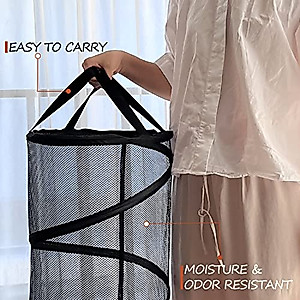 BATTOO Large Collapsible Laundry Basket Foldable Mesh Pop Up Hamper with Handles for Laundry Room, Bathroom, Kids Room, College Dorm, Travel, Storage Organizer Black