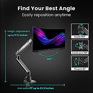EVEO Premium Single Monitor Mount - 17 to 32 inch Single Monitor Arm Desk Mount, Adjustable Spring Monitor Stand, VESA Monitor Mount for Computer Monitor Mount. Full Motion Swivel Monitor Arms Mount.