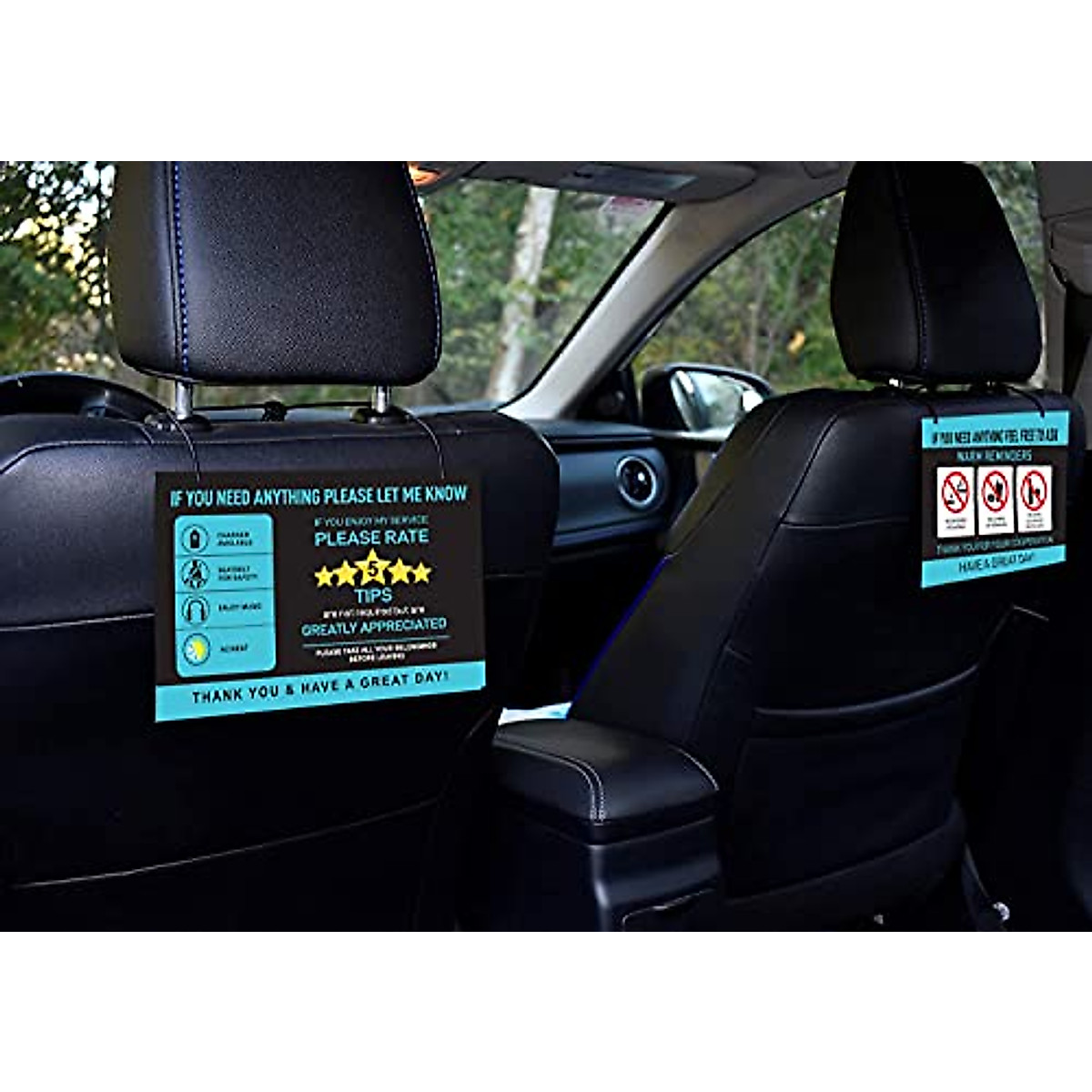 2-Pack Tips Rating Appreciated Rideshare Accessories Sign for Car Taxi - Rate Me Tip No Smoking for 5 Star Rides for Ride-share
