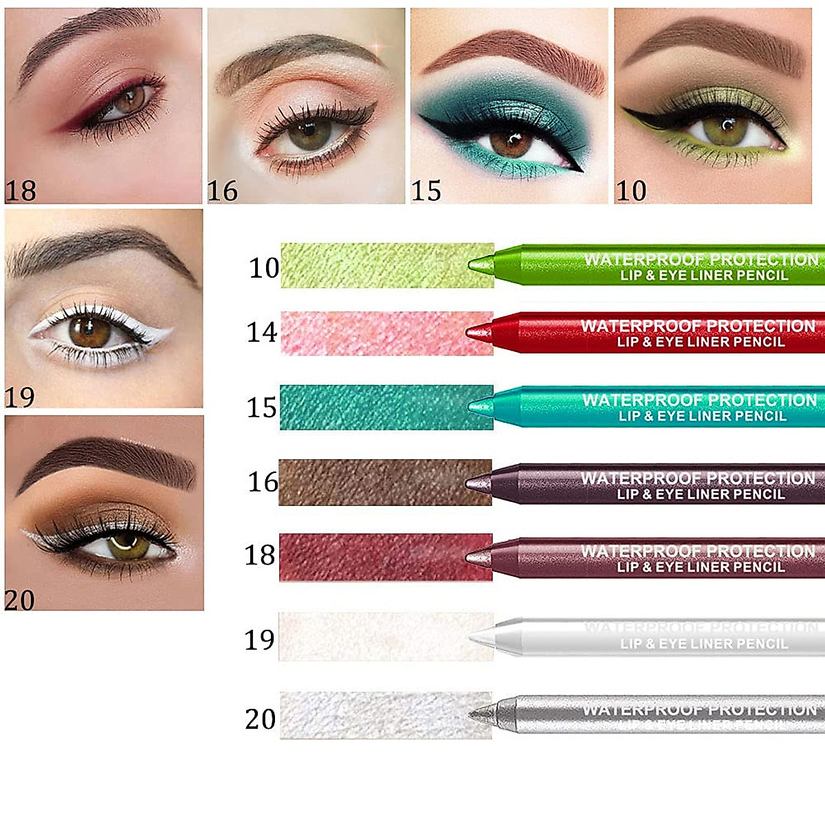 15 Colors Eyeliner Pen Set, Eye Shadow Pencil, Pearl Eyeliner Metallic Eyeliner Pencil Glitter Eyeliner for Women Eye&Lip Liner Professional Waterproof Eye Makeup Set Colorful Eyeliner Eye(15PCS)