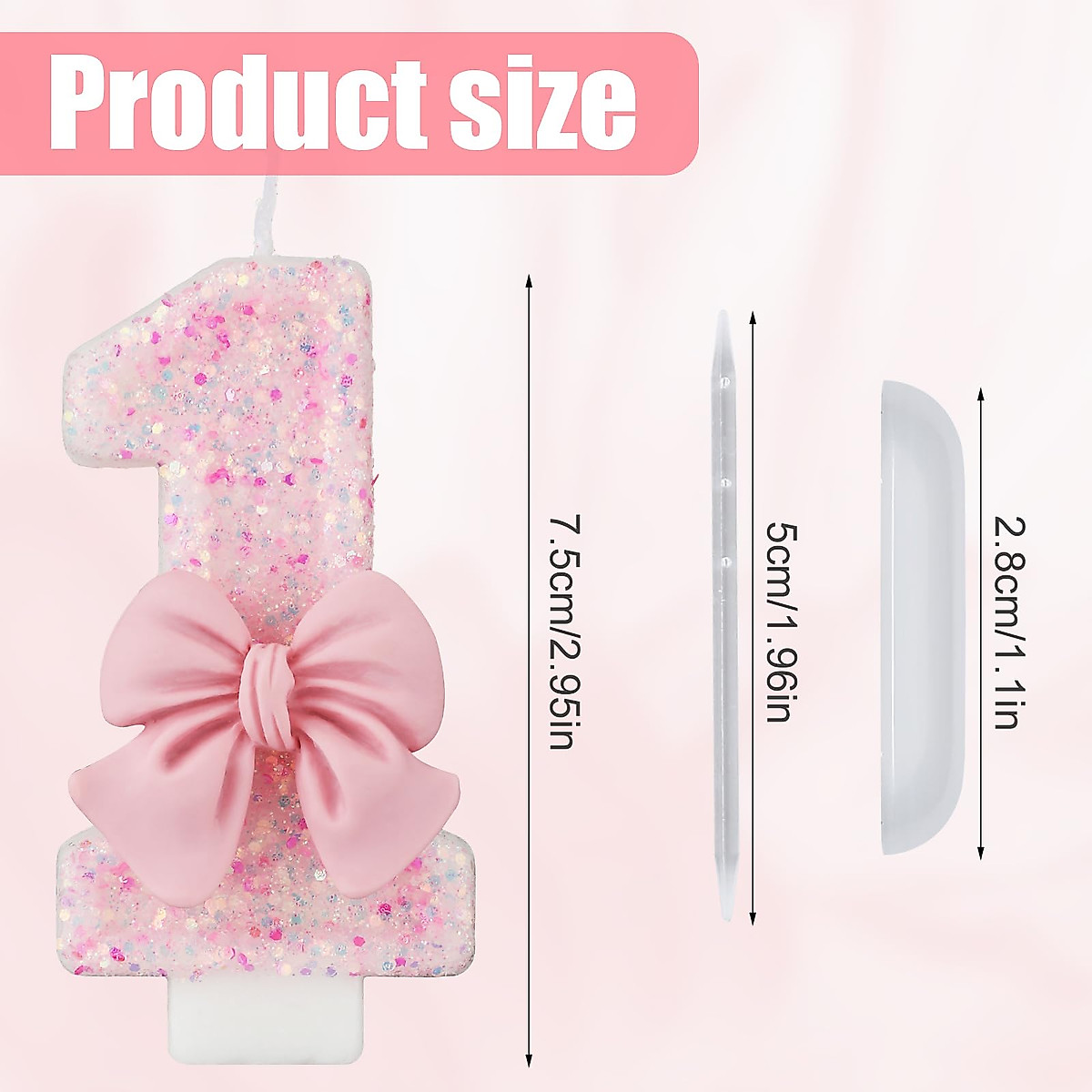 0-9 Birthday Candles, 2.95 inch Pink Bow Glitter Number Candles Cake Topper Decorations for Kids Girls Adults Birthday Wedding Anniversary Party Supplies(1)
