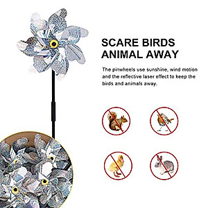 BATTIFE 10 Pack Reflective Pinwheels for Yard and Garden, Pre-Installed Bird Blinder Sparkly Pin Wheel, Scare Birds & Animal Away Wind Spinner (Sliver)