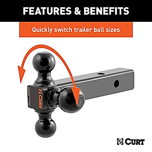 CURT 45650 Multi-Ball Trailer Hitch Ball Mount, 1-7/8, 2, 2-5/16-Inch Balls, Fits 2-Inch Receiver, 10,000 lbs