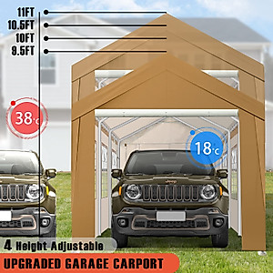 10'x20' Deluxe Metal Carport Garage Car Canopy, Height Adjustable Heavy Duty Car Shelter with Folding Windows, Portable Garage