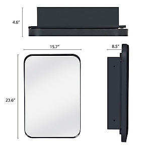 soges Black Medicine Cabinet Mirror with 2 Adjustable Storage Shelves, 24”x16” Recessed Medicine Cabinet with Mirror for Bathroom, Wall Mounted Deep Metal Framed Rounded Corner Rectangle