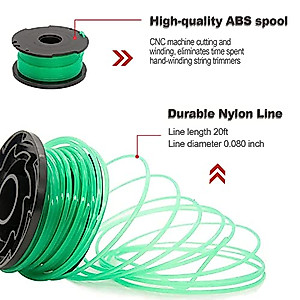 BOOTOP PIN SF-080 Replacement Spool SF-080-BKP for Black and Decker GH3000 LST540 GH3000R String Trimmer Weed Eater SF080 Auto Feed Spool Line 20ft 0.080" with 90583594 Cap Covers Parts