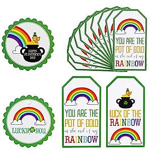 St Patricks Day Tags - 40 Pieces Happy St. Patrick’s Day Gift Tags - Lucky You Tags - Luck of The Rainbow Labels with 33 Feet Strings for Irish St Patty’s Day Gift Wrap, Candy Packaging Tags