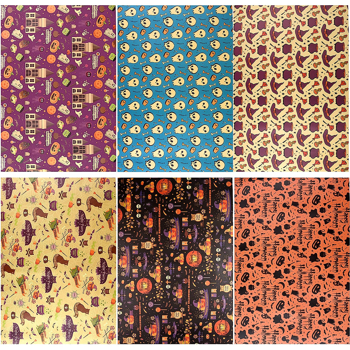 PLULON 6 Sheets Brown Halloween Birthday Gift Wrapping Paper, Gift Wrap Paper for Wedding, Birthdays, Baby Shower Halloween Decorations