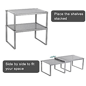 NEX Kitchen Shelf Organizer for Cabinet Counter Cupboard Pantry, Stackable & Expandable, Dark Silver