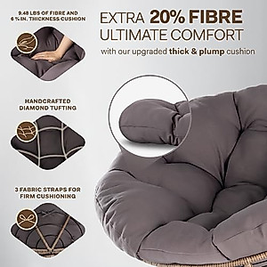 Bme 40" Ergonomic Wicker Papasan Chair with Soft Thick Density Fabric Cushion, High Capacity Steel Frame, 360 Degree Swivel for Living, Bedroom, Reading Room, Lounge