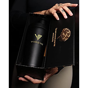 Vibe111 Protein Shaker with Funnel- 25OZ Stainless Steel Shaker Bottle with Portable Protein Funnel to Go | Insulated Shaker Bottles with Protein Powder Container Keychain and Blending Ball (Black)