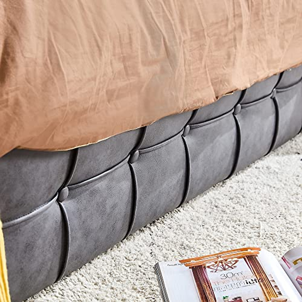 Full/King/Queen Size,Upholstered Platform Bed Frame with Adjustable Headboard,Square Stitched Button Mattress Foundation w/Wood Slats,No Box Spring Needed (Dark Grey, Queen (U.S. Standard))