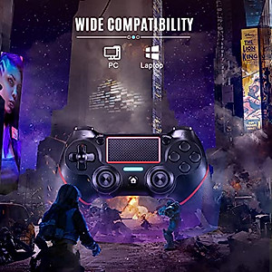 Deeptick Wireless Gamepad Controller For PS4/PC with Motion Motors and Audio Function, Mini LED Indicator, USB Cable and Anti-Slip (Red)