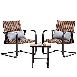 3 Pieces Patio Furniture Set,Outdoor Bistro Set,C-Spring Dining Chairs with Washable Cushion,Conversation Furniture for Garden Poolside Balcon,4D Air Fiber Cushion,Premium Rattan,400lbs Capacity