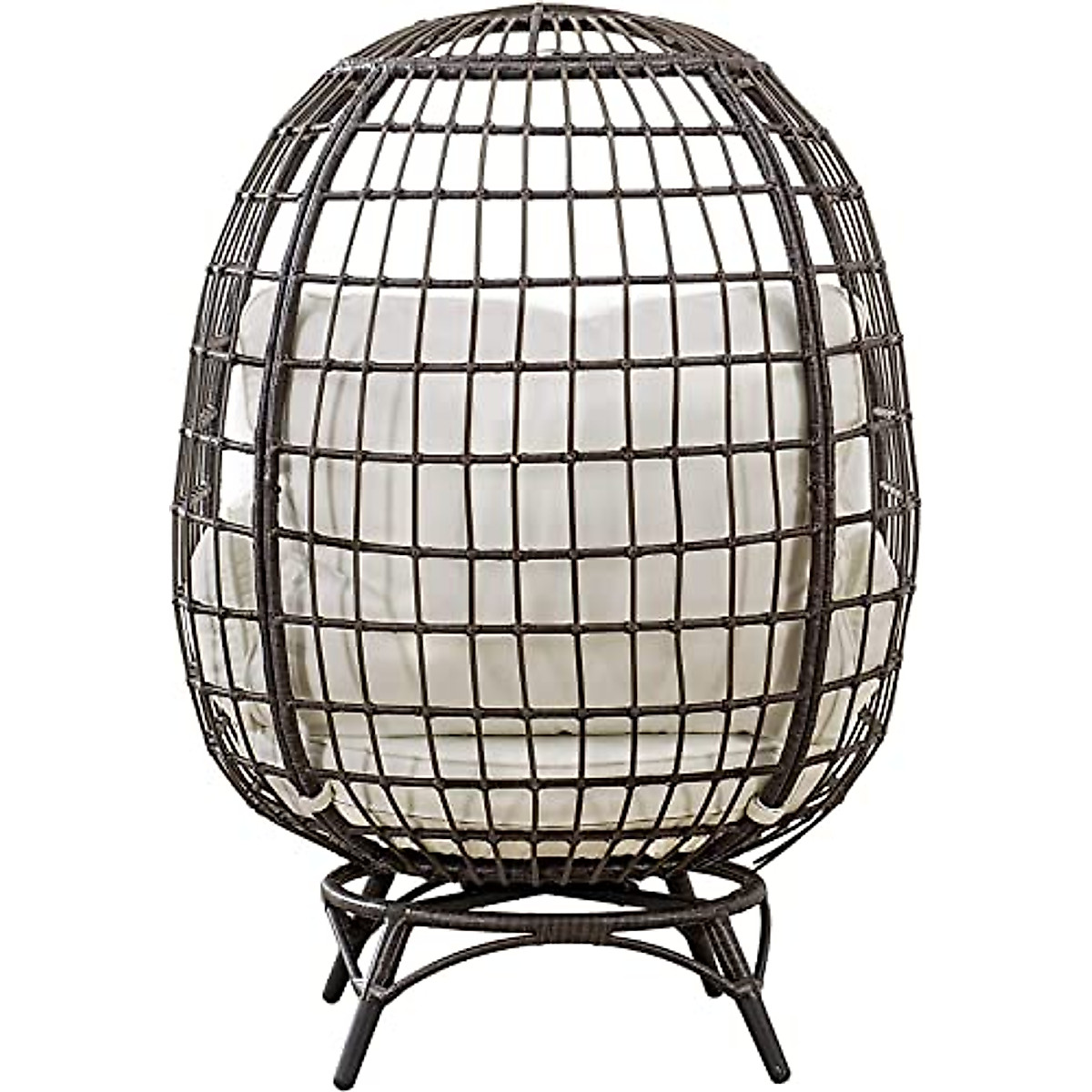 Sunjoy Cuddle Wicker Swivel Lounge, Oversized Indoor Outdoor Egg Chair with 4 Cushions for Patio, Backyard, Living Room, Brown