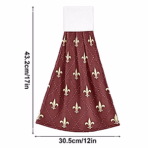 2pcs Red Buffelo Plaid Hanging Kitchen Towel Mardi Gras Flowers Soft Coral Velvet Hand Towels Loop Dish Towel for Bathroom Washcloth Absorbent Tie Towel