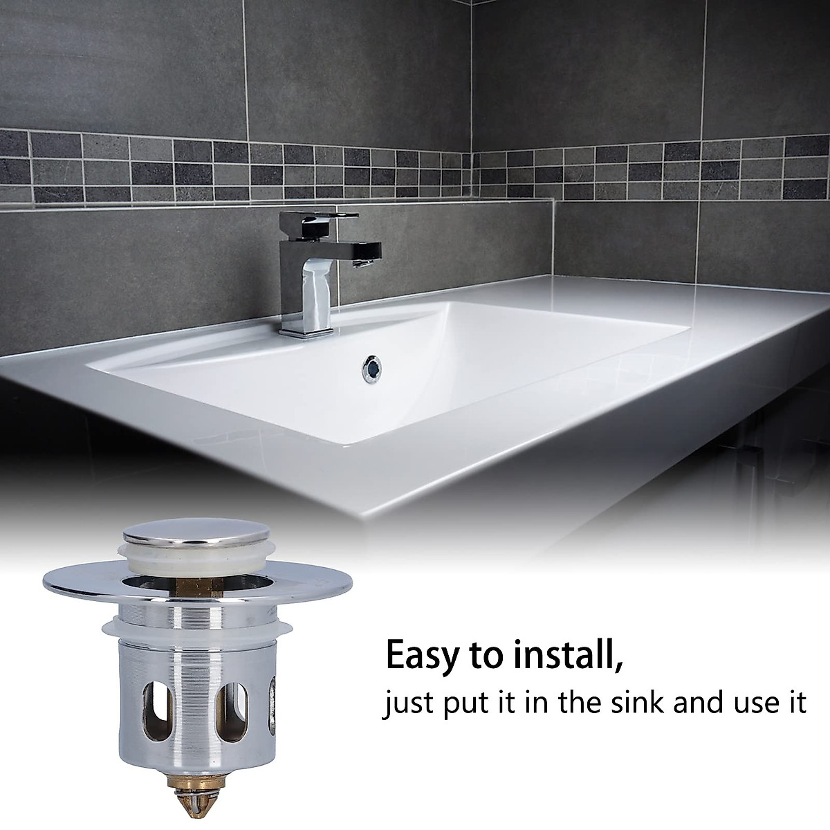 Wash Basin Bounce Drain Filter, Stainless Steel Press Type Bathroom Sink Drain Stopper Plug, Bathroom Bathtub Sink Draining Water Accessories