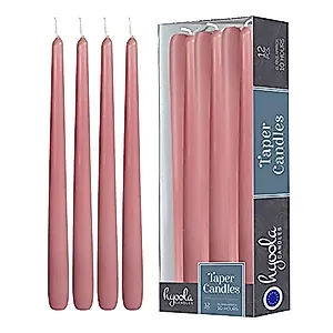 12 Pack Tall Taper Candles - 12 Inch Rose Pink Dripless, Unscented Dinner Candle - Paraffin Wax with Cotton Wicks - 10 Hour Burn Time