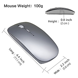 Tsmine Wireless USB Charger Computer Mouse for MacBook Air Mac Pro Laptop Ipad Pad PC The Laser Optical Rechargeable Mini Slim Silent Mice is Replacement Wired Widely Used Desktop iMac (Gray)