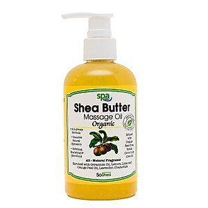 Infinix Therapy Shea Butter Massage Oil - 100% Organic, Non Greasy Formula - Therapeutic Massage, Intensive Natural Hydration - Warming and Relaxing - for All Skin Types - Men & Women - 8.4 fl oz