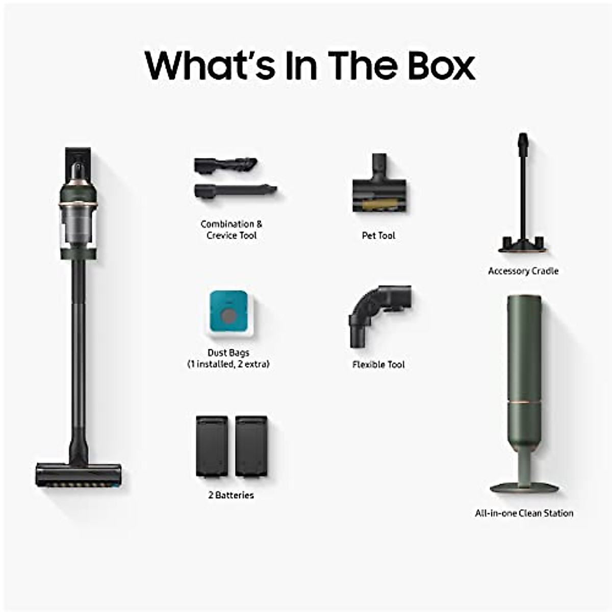 SAMSUNG BESPOKE Jet Cordless Stick Vacuum Cleaner with All In One Clean Station, Powerful Floor Cleaning for Carpet, Hardwood, Tile, Lightweight, HEPA Filtration, Woody Green