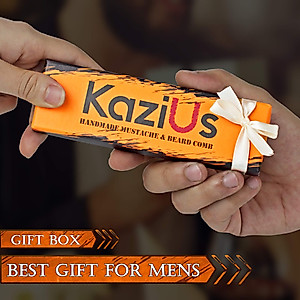 KaziUS Beard & Mustache Comb for Men, Facial Hair Grooming & Styling, Use Wet or Dry. Pocket-sized Handmade Horn Comb of Quality Durable, Saw-Cut and Hand Polished.