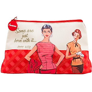 Simplicity Vintage Fashion 1950's ''Some are Just Born With it'' Red Large Zipper Pouch, 10'' L x 5.25'' H