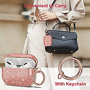 Aiiko Apple Airpods Pro 2nd Generation Case, Glitter Airpods Pro 2 Case Cover with Keychain for Girls Women Glossy Hard Airpods Pro 2 Case Compatible AirPods Pro 2nd Generation Charging Case(RoseGold)