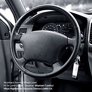 Alfanxi Hand Stitch Sewing Italy Alcantara Car Steering Wheel Cover Wrap for Toyota Land Cruiser/Tacoma/4Runner/Hilux/Sienna (White Thread)