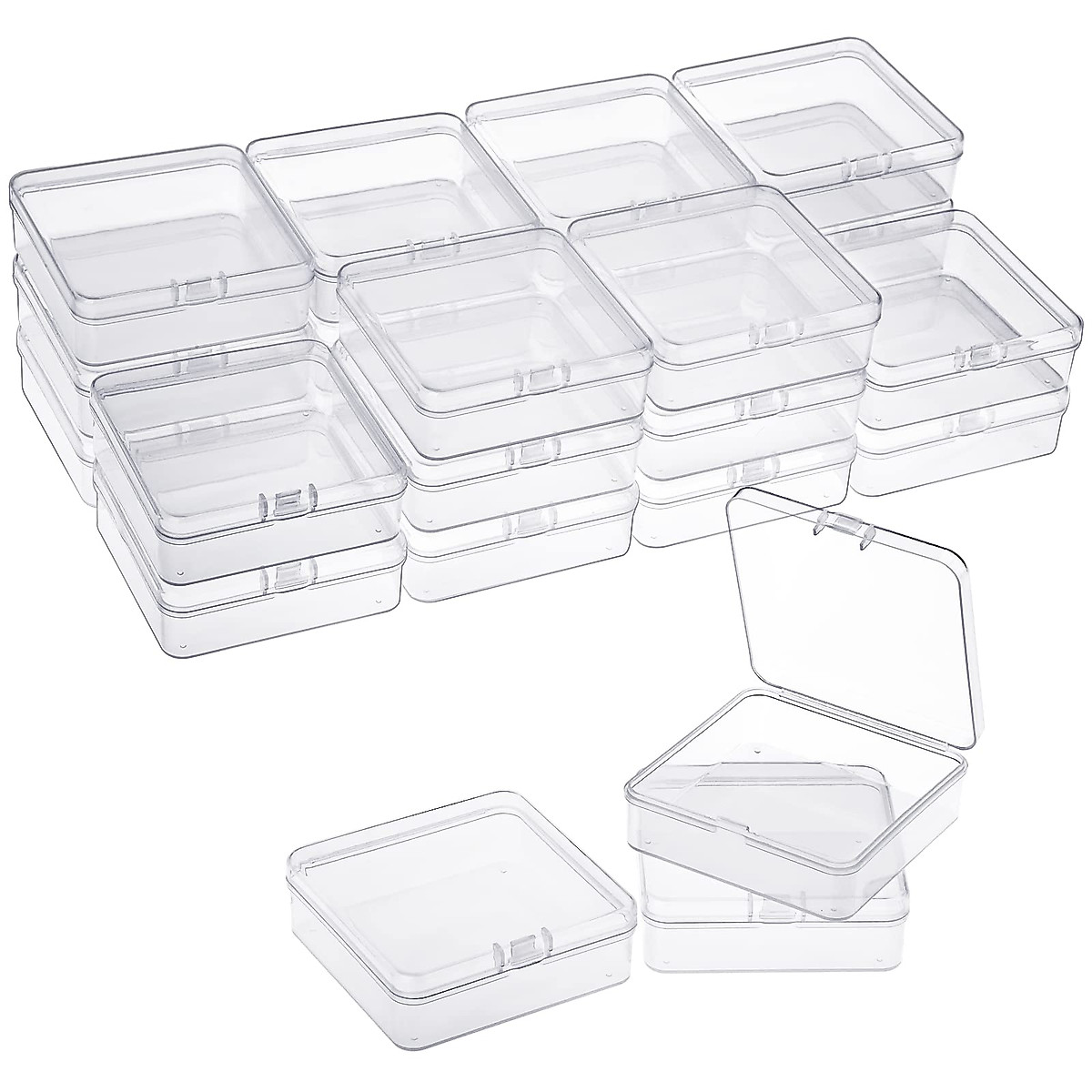 Quefe 25 Pack Small Plastic Bead Containers with Lids Jewelry Storage Organizer Box Bead Storage Mini Case for Small Items, Crafts, Hardware (3.3X 3.3X 1.1 Inches)